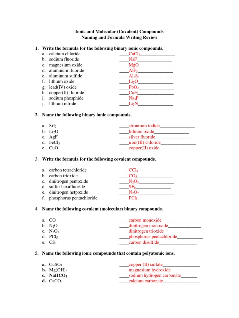 Free Nomenclature Worksheet 3 Ionic Compounds Containing Polyatomic