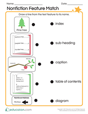 Nonfiction Feature Match | Worksheet | Education.com - Worksheets Library