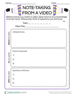Note-Taking From a Video | Worksheet | Education.com - Worksheets Library