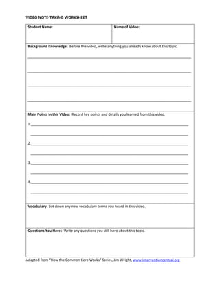 Video Note Taking Worksheet.pdf - Worksheets Library