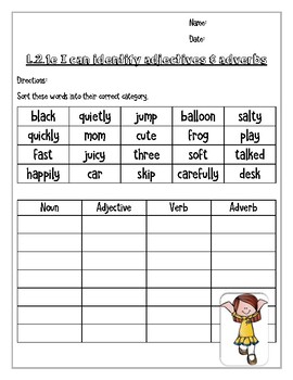 Noun, Adjective, Verb, & Adverb Sort - Worksheets Library