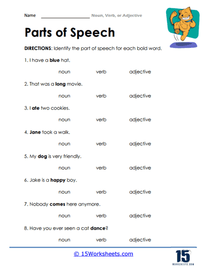 Noun, Verb, or Adjective Worksheets - 15 Worksheets.com - Worksheets Library