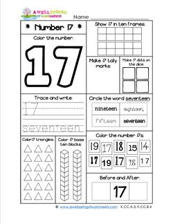 Number Worksheets for Kindergarten | Number 17 Worksheet - Worksheets ...
