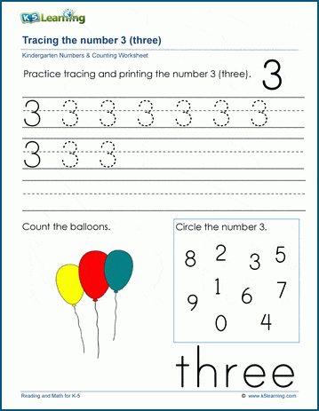 The Number 3 (three) | Worsheets library - Worksheets Library