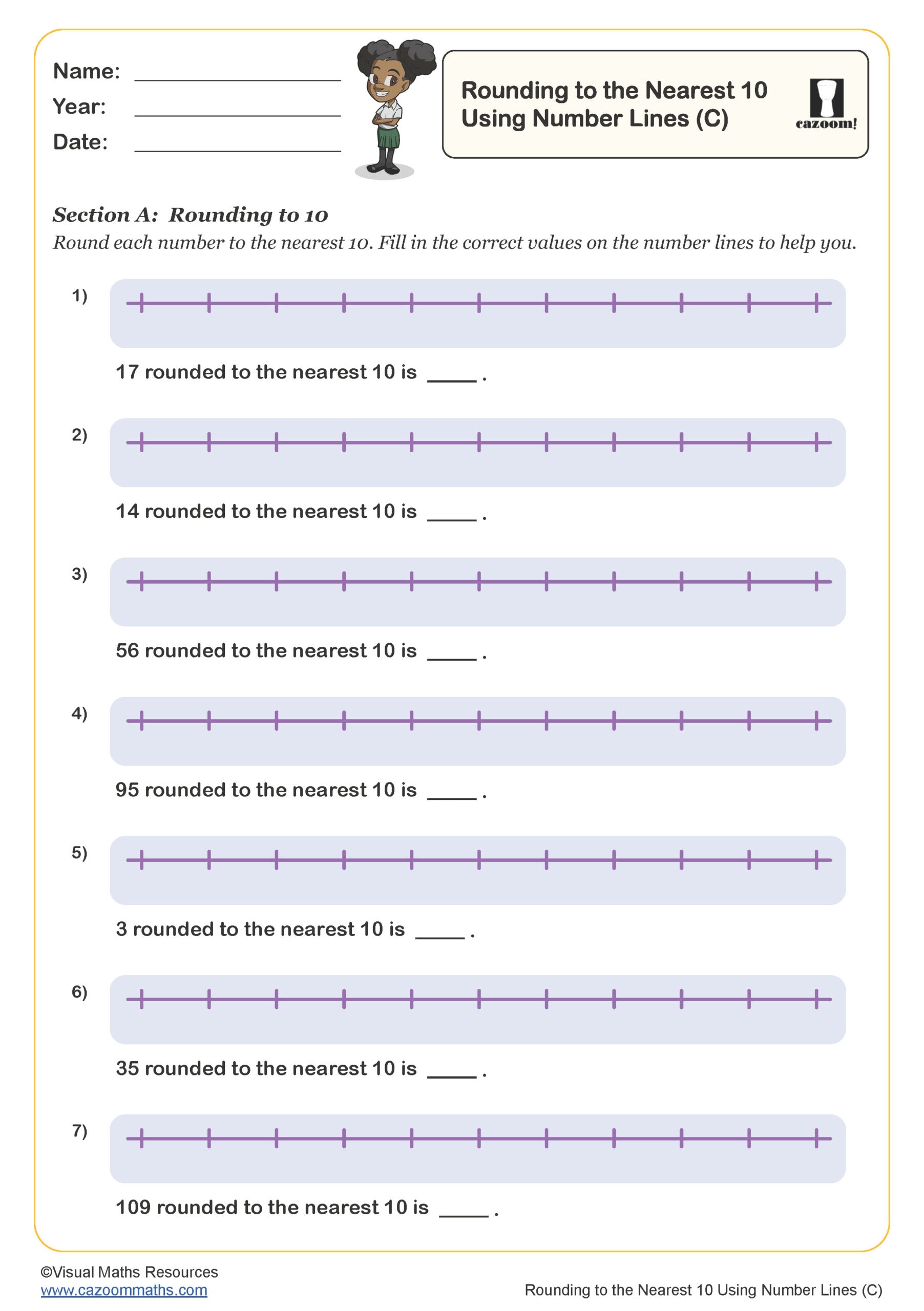 Rounding Numbers To The Nearest 10 Using Number Lines C 7701