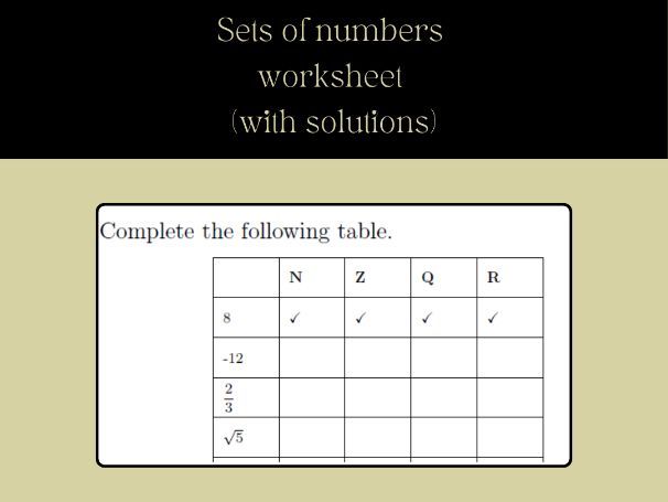 Sets Of Numbers Worksheet With Solutions Teaching Resources