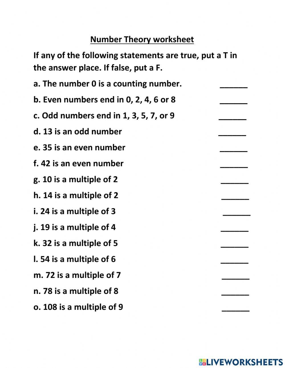 Number Theory Worksheet | PDF | Numbers | Number Theory - Worksheets Library