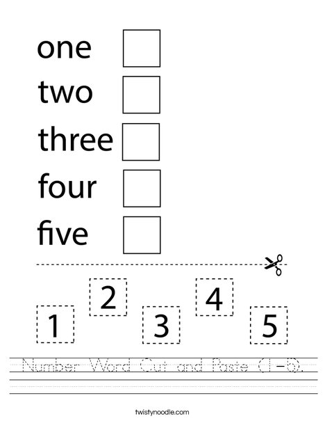 Cut and paste the correct number word Worksheet - Twisty Noodle - Worksheets Library