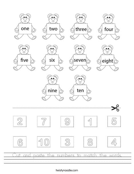 Number Words Cut and Paste Worksheets - Worksheets Library