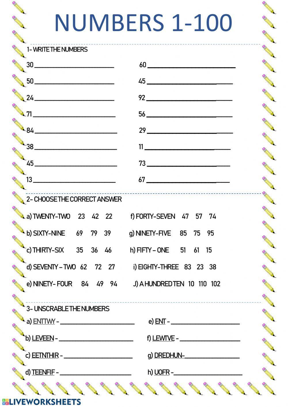 Numbers 1-100 online activity | Live Worksheets - Worksheets Library