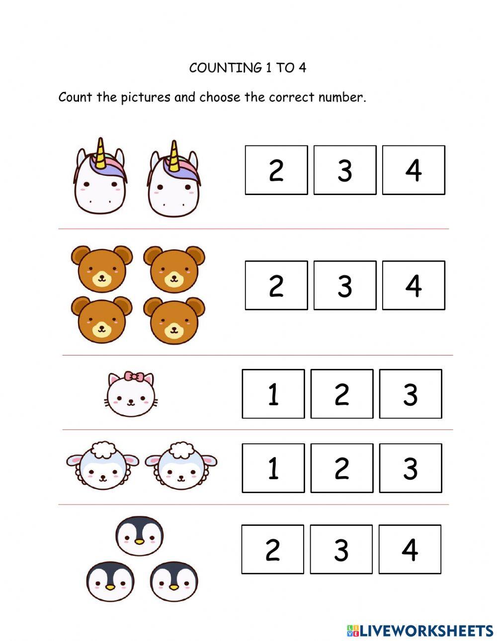 Counting 1 to 4 worksheet | Live Worksheets - Worksheets Library