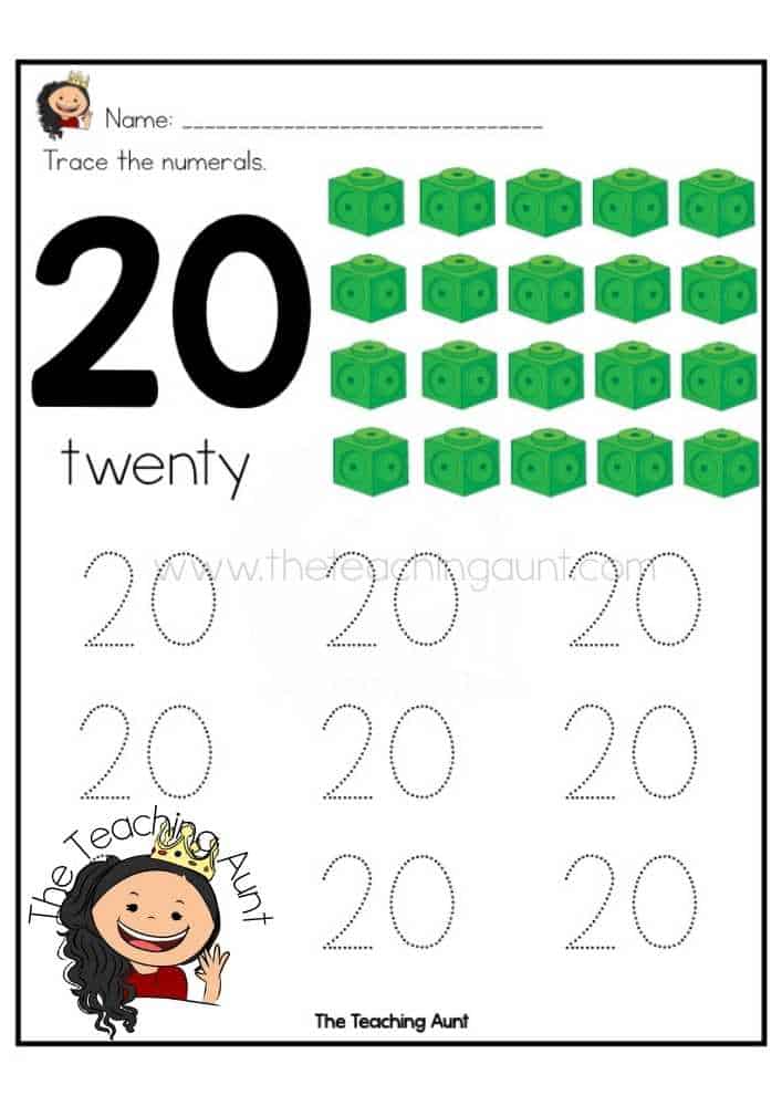 Writing Numbers 1 to 20 Worksheets PDF - The Teaching Aunt - Worksheets ...