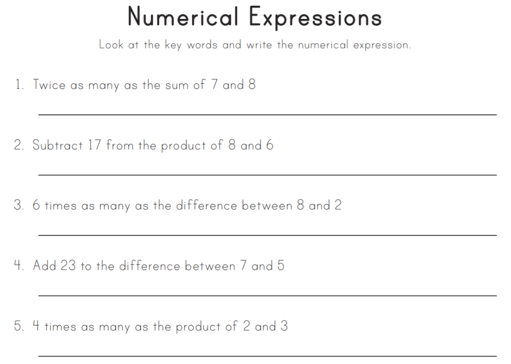 Free Numerical Expression Worksheets for Practice | Printable Math Exercises