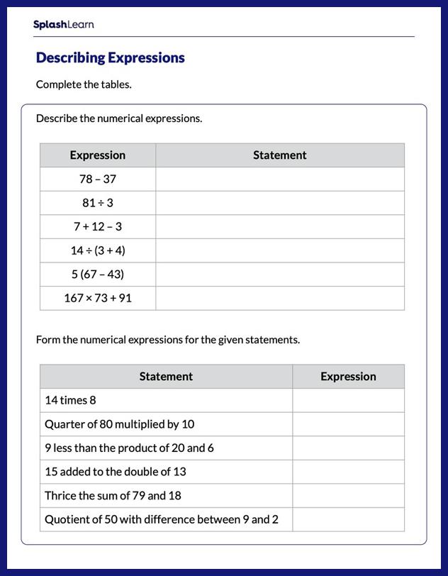 Free Numerical Expression Worksheets for Practice | Printable Math ...