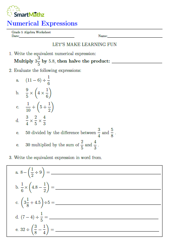 Numerical Expressions - SmartMathz - Worksheets Library