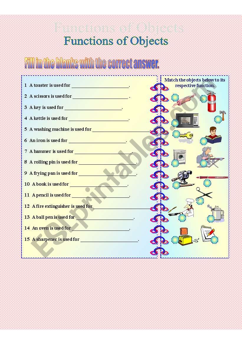 Functions of objects. - ESL worksheet by Sharin Raj - Worksheets Library