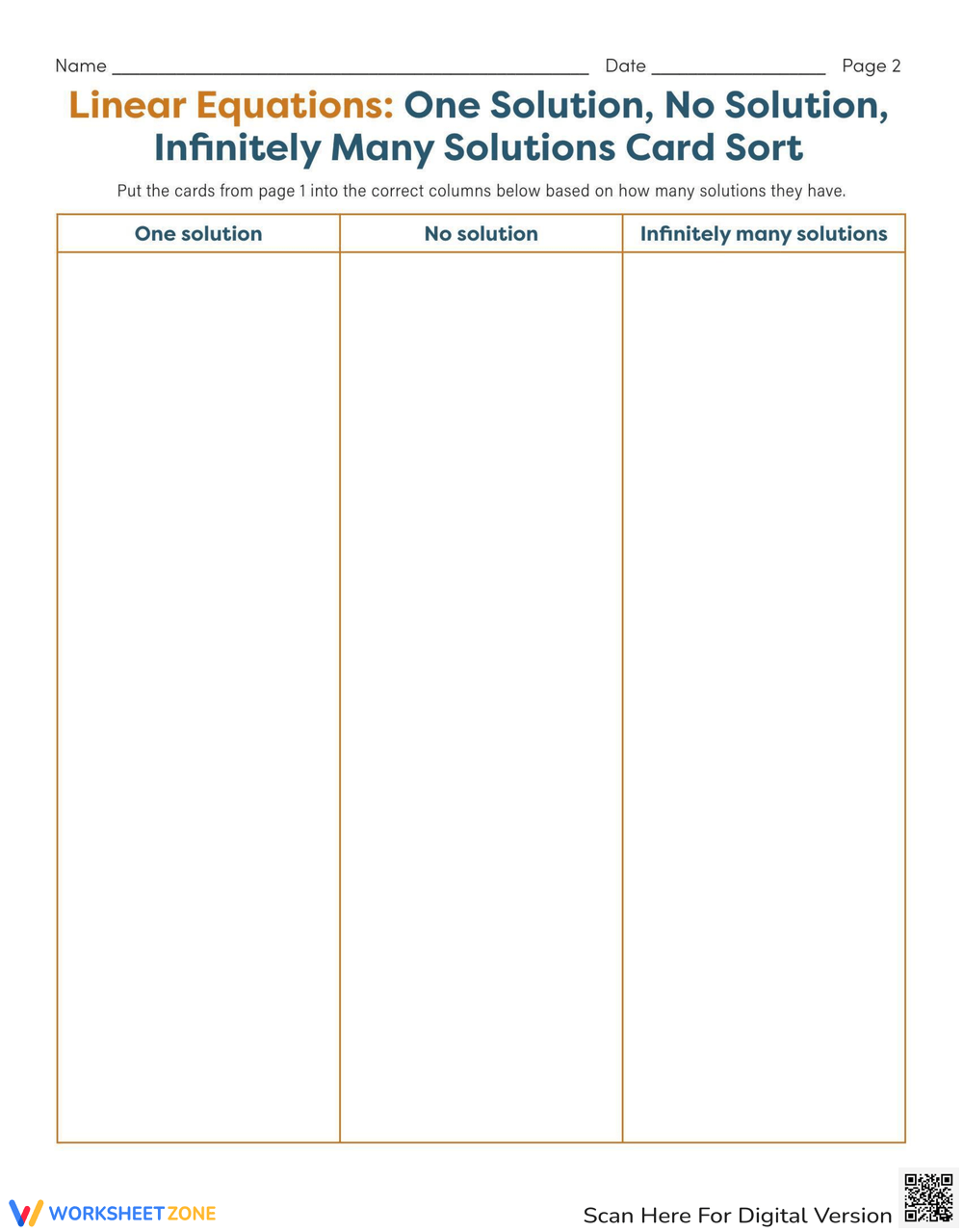 Linear Equations One Solution No Solution Infinitely Many