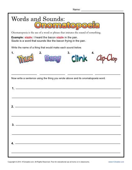 Words and Sounds: Onomatopoeia | Figurative Language Worksheets ...