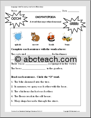 Onomatopoeia: Sound Words | Figurative Language Worksheets - Worksheets ...