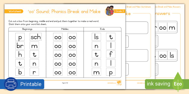 oo (look) phonics worksheets and games - Galactic Phonics - Worksheets ...
