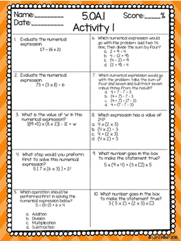 5th Grade Math Review: Quick Assessments–Operations & Algebraic ...