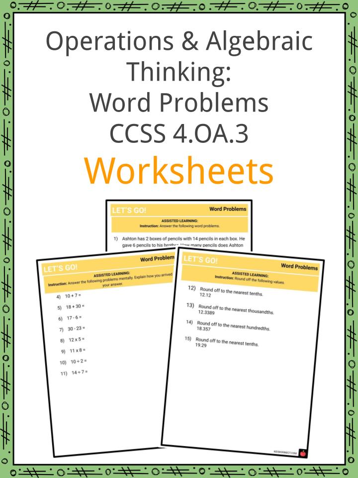 Operations & Algebraic Thinking: Word Problems CCSS 4.OA.3 Worksheets ...