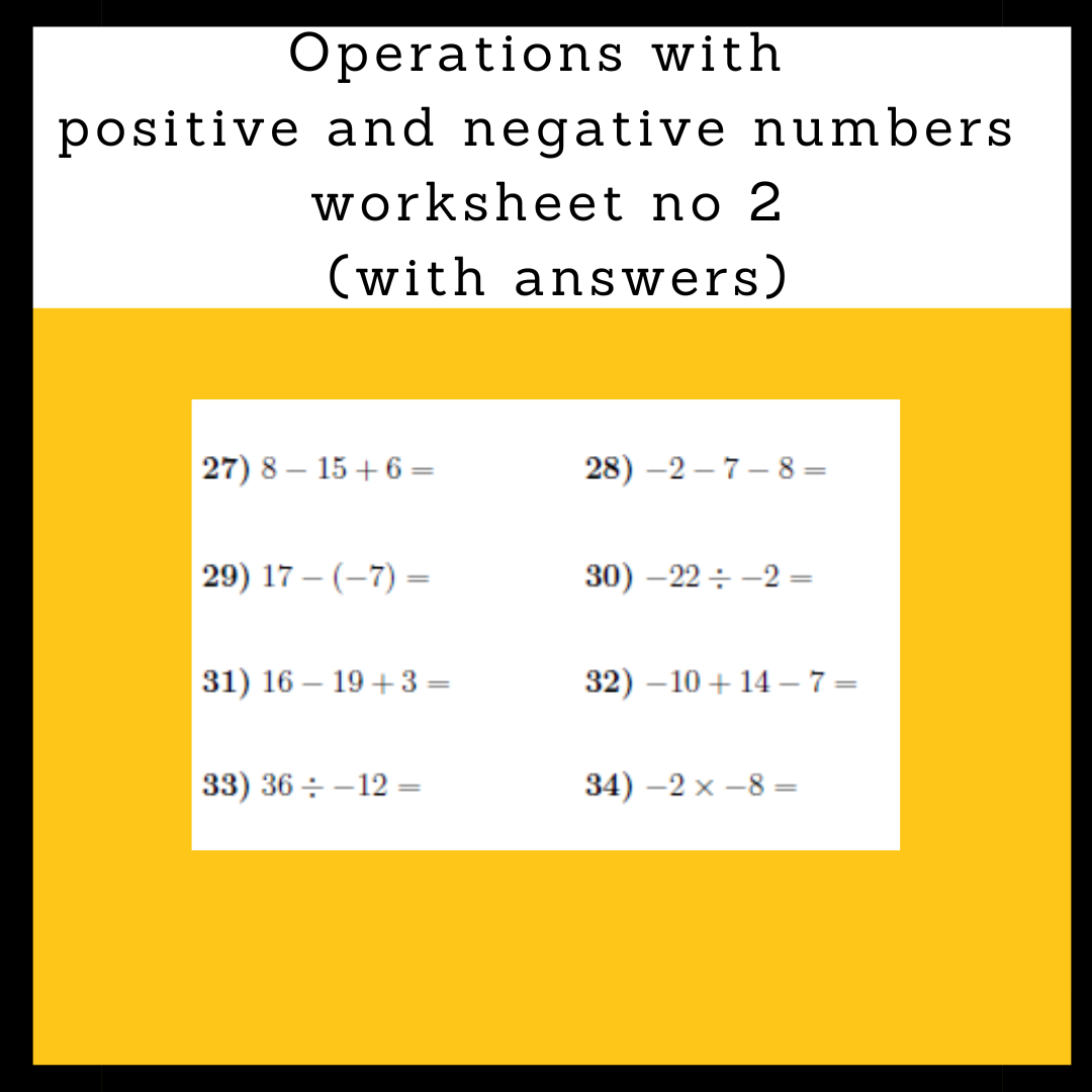 Operations with positive and negative numbers worksheet no 2 (with ... - Worksheets Library
