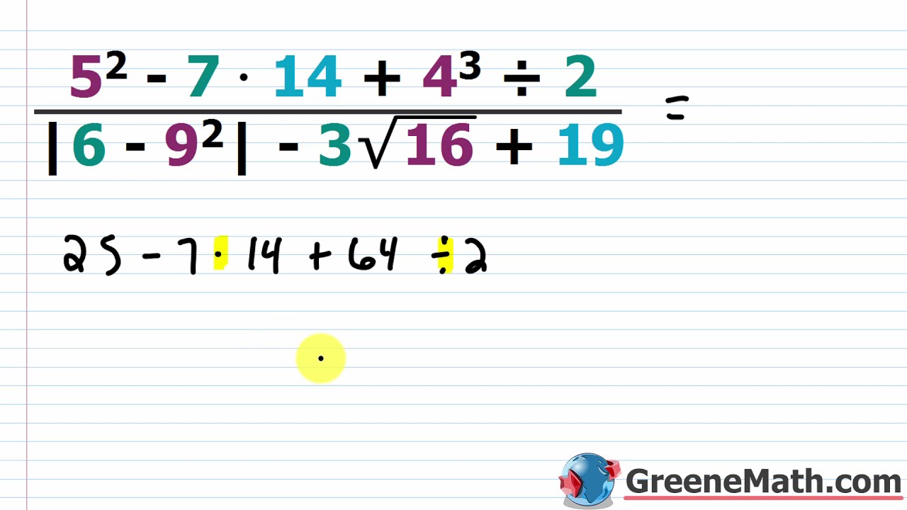 Order Of Operations With Fractions Absolute Value And Square Roots