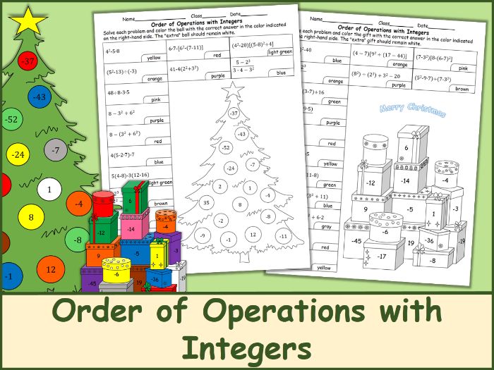 Christmas Worksheets: Order of Operations with Integers | Teaching ...