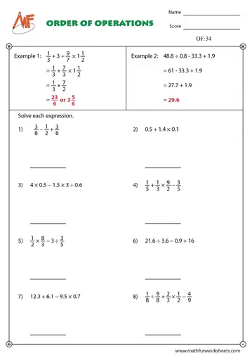 Order Of Operations Math Fun Worksheets Worksheets Library