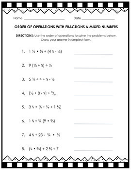 Canada five fractions, order of operations with brackets Math ... - Worksheets Library