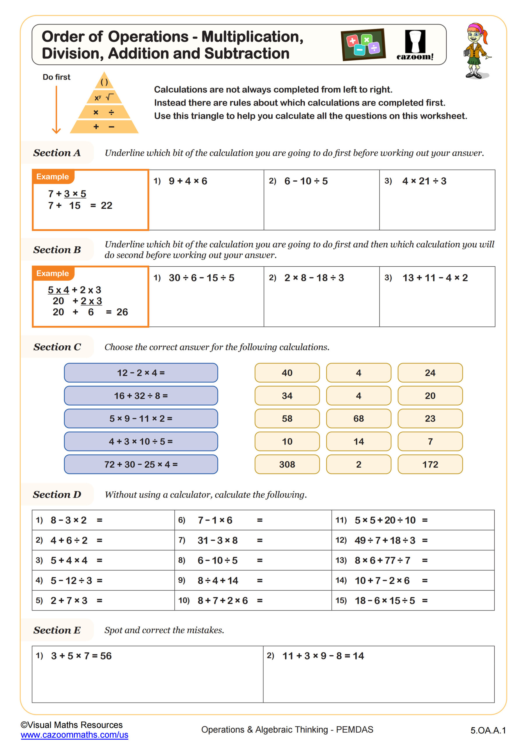 Order of Operations - 4 Main Worksheet | Fun and Engaging 5th ...