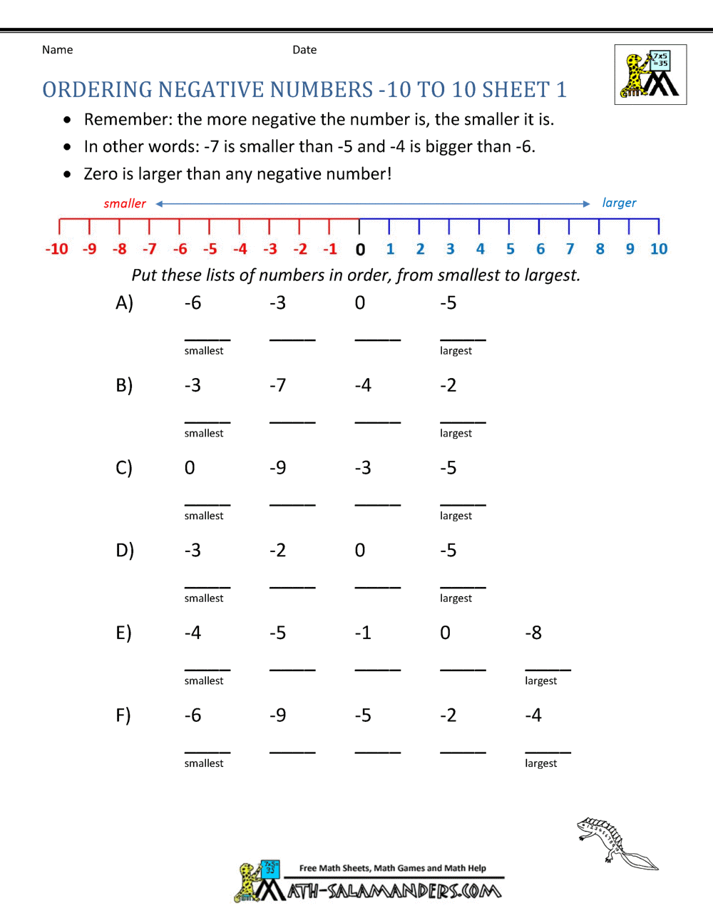 Free ordering negative numbers worksheet level, Download Free ordering negative numbers ...