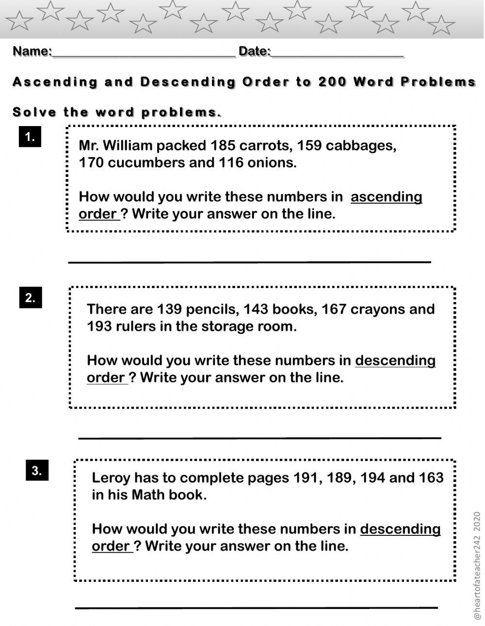 Ascending And Descending Order Word Problems Worksheet Live Worksheets Library