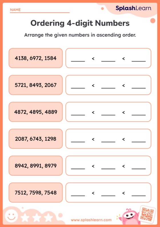 Arrange 4 digit Numbers In Ascending Order Printable Math Worksheet