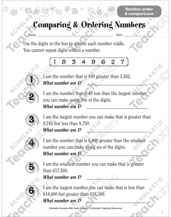 Comparing And Ordering Numbers Printable Skills Sheets Worksheets Library