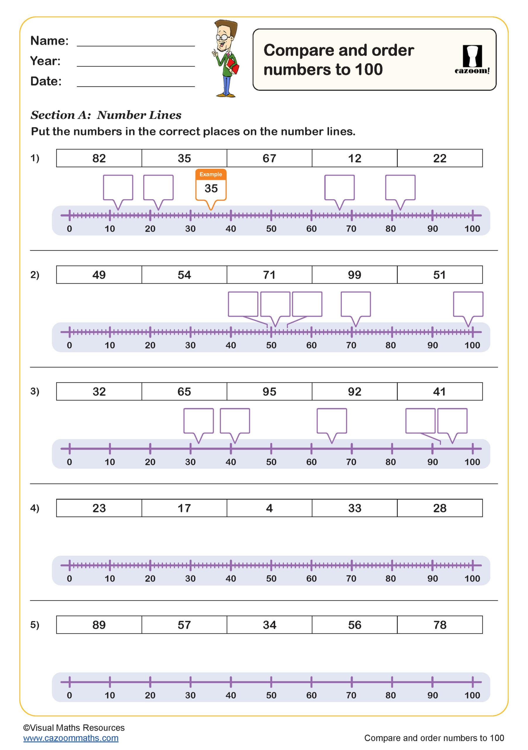 Compare And Order Numbers To 100 Worksheet PDF Printable Number Compare And Order Numbers To 100 Worksheet PDF Printable Number