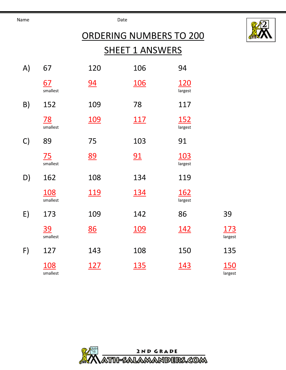 Free ordering numbers worksheet pdf, Download Free ordering numbers ...