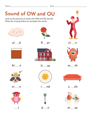 Sound of OW and OU | Worksheet | Education.com - Worksheets Library