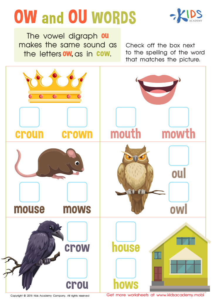 Diphthongs OU Sound Words with Pictures Worksheet PDF - Worksheets Library