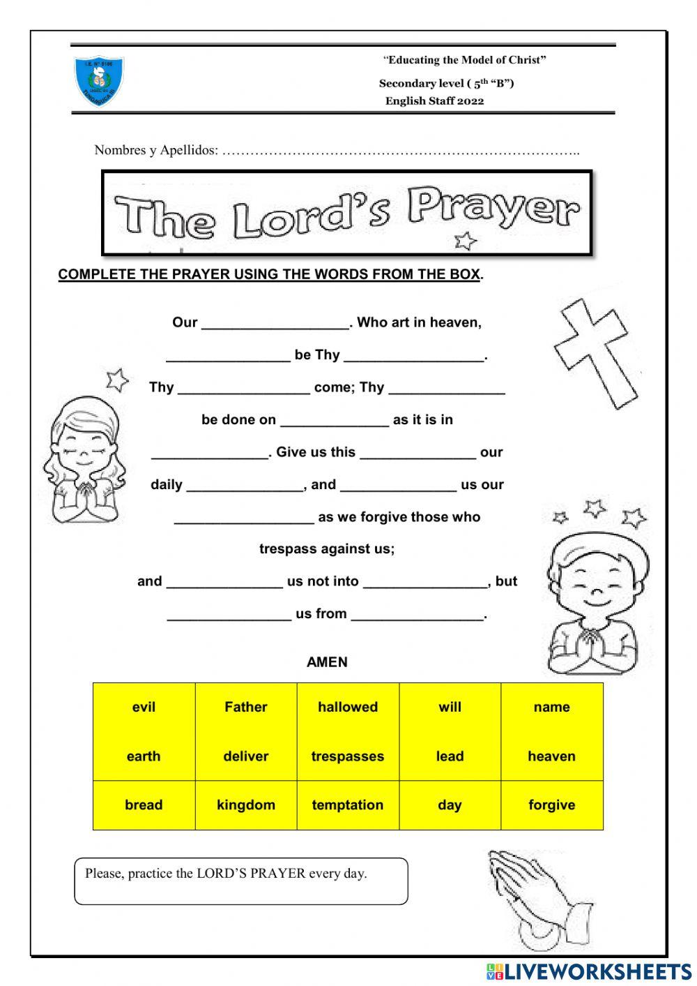 Our Father Fill In The Blanks Worksheet Worksheet Twinkl Our Father Fill In The Blanks Worksheet Worksheet Twinkl