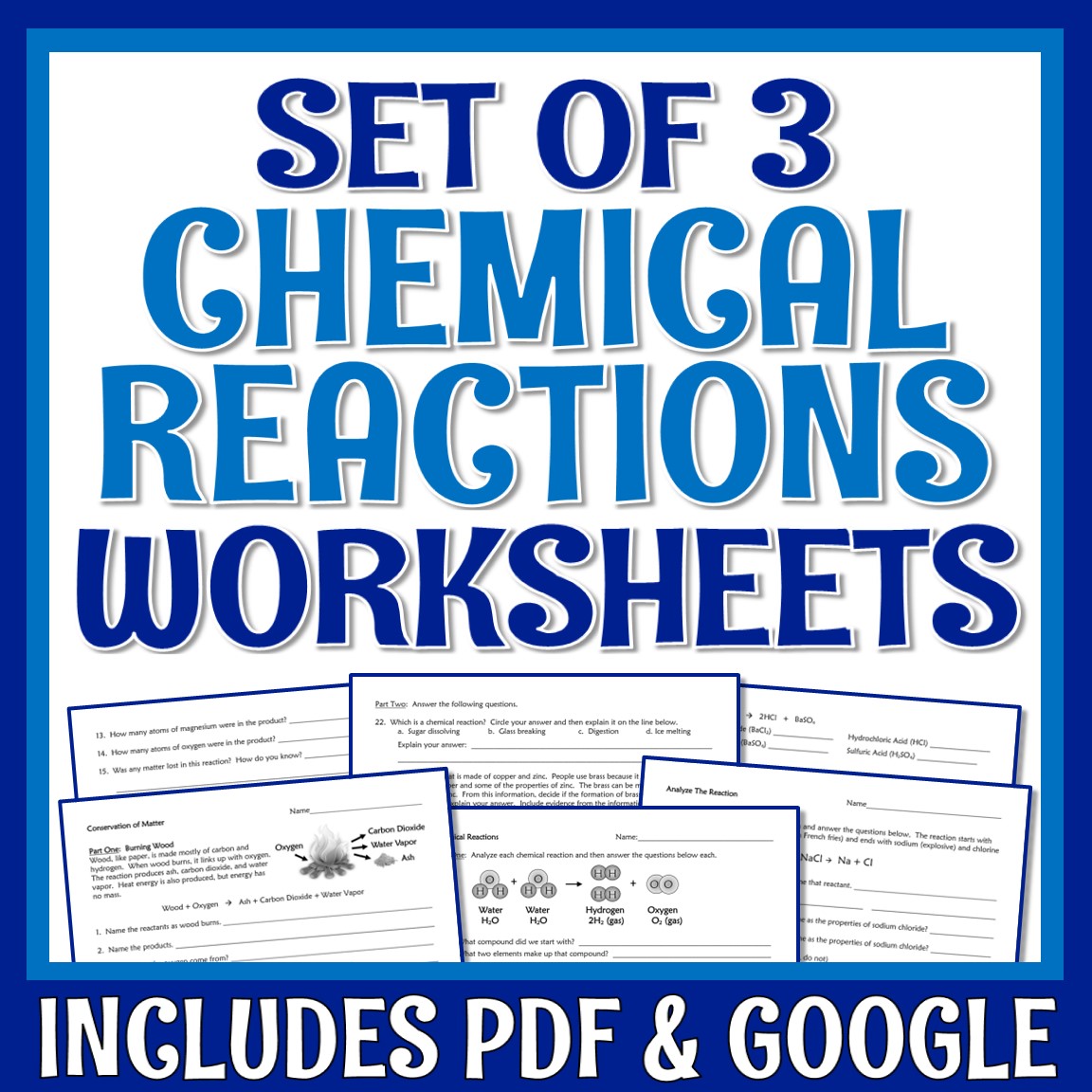 Chemical Reactions Worksheet: Set of 3 - Flying Colors Science ...