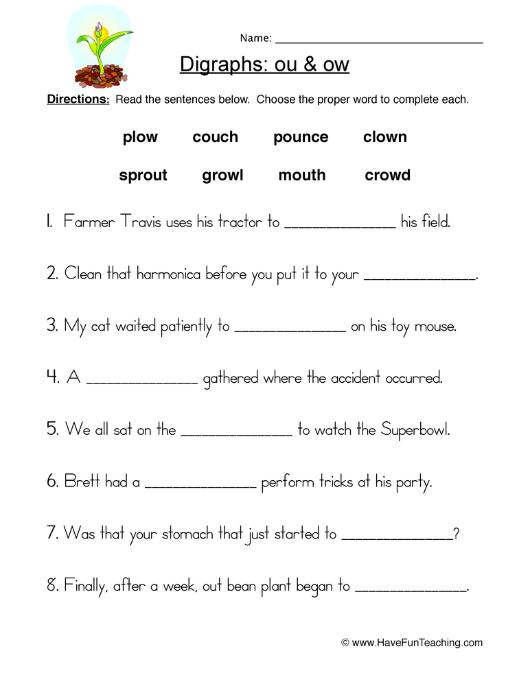 OU OW Digraphs Worksheet - Have Fun Teaching - Worksheets Library
