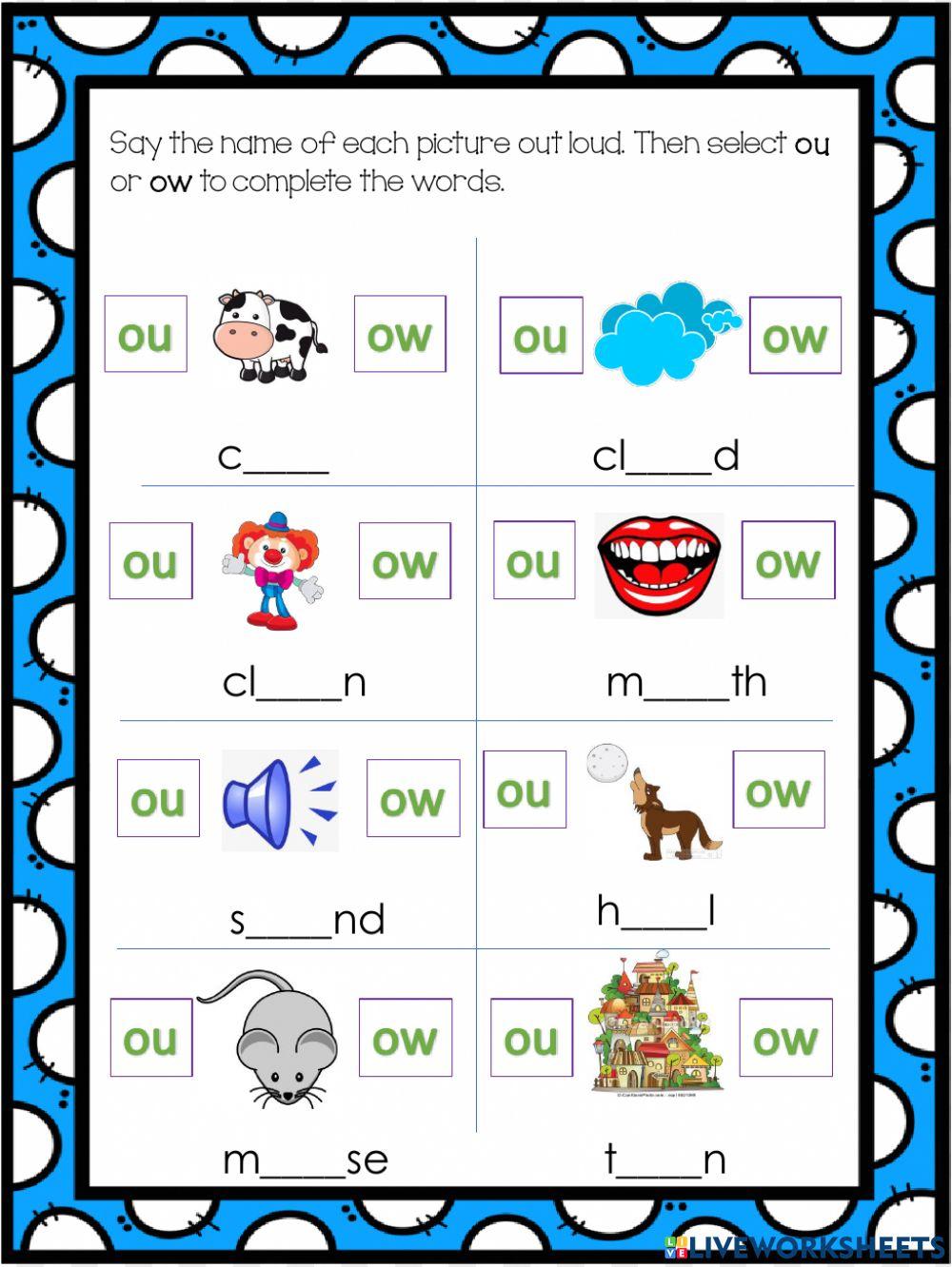 Diphthongs Ou ow Worksheet Live Worksheets Worksheets Library