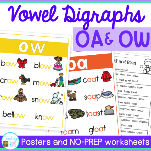 OA and OW Vowel Digraphs Posters and Worksheets - Teaching Trove ...