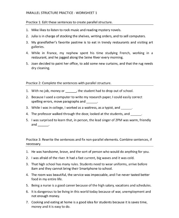 Parallel Structure 9 Examples Format Pdf Worksheets Library