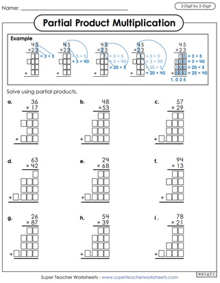 Partial Products Division Worksheets Box Method Multiplication ...