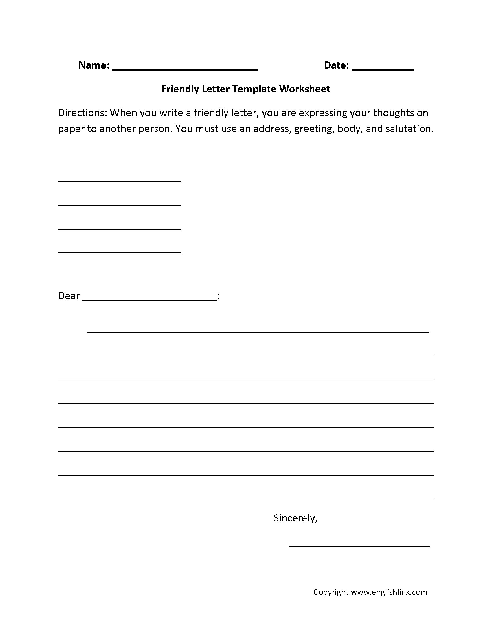 Writing a Friendly Letter Worksheet - Homeschool Helper Online ...