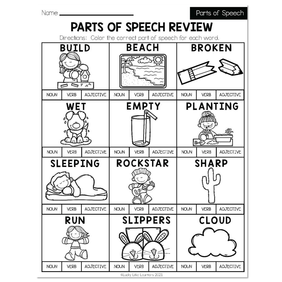 Winter - Early Finishers 1st Grade - ELA - Parts of Speech Review ...
