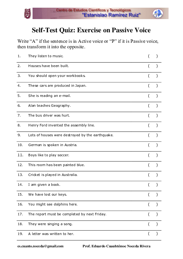 Passive Voice Intermediate Worksheet